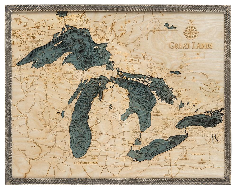 WoodChart Great Lakes 3-D Nautical Wood Chart, Large, 24.5" x 31" (GRL ...